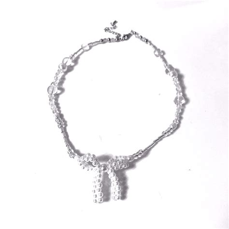 키치 Ribbon Pearl Beads Necklace 리본 진주 비즈 목걸이 초커 하이틴 러블리 에이블리