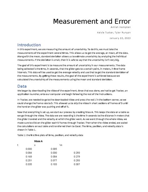 Measurement And Error Lab Report Measurement And Error Amiah Hampton Kelsie Tucker Tyler