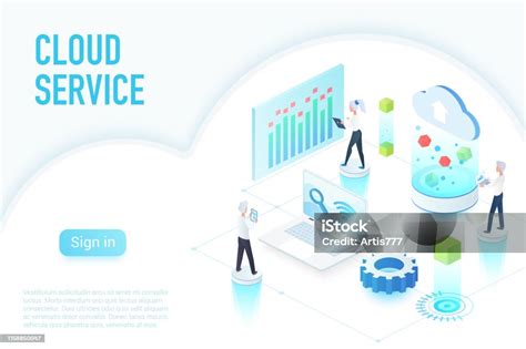 클라우드 서비스의 내부 작업 프로세스 빅 데이터 웹 사이트 페이지 아이소메트릭 벡터 일러스트 네트워크 서버에 대한 스톡 벡터 아트 및 기타 이미지 Istock