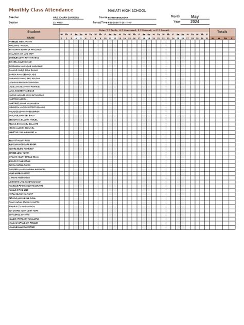 Class Attendance Monthly Pdf
