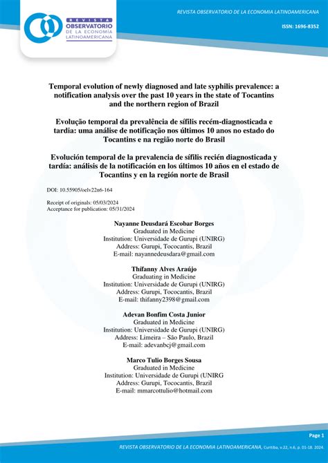 Pdf Temporal Evolution Of Newly Diagnosed And Late Syphilis