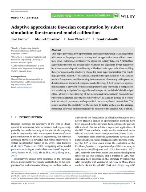Pdf Adaptive Approximate Bayesian Computation By Subset Simulation For Structural Model