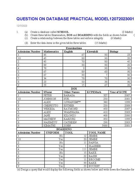 Question On Database Practical Model 12072023001 Question On Database