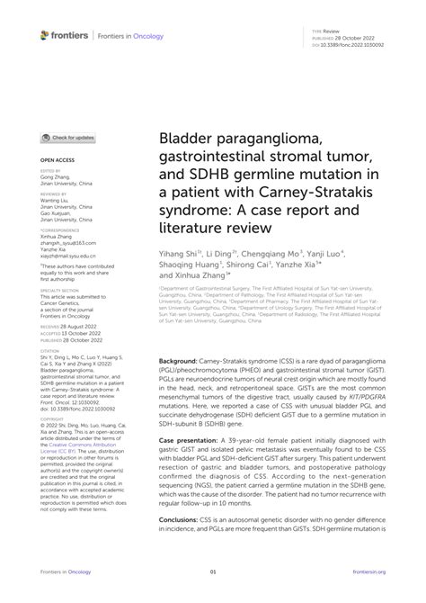 Pdf Bladder Paraganglioma Gastrointestinal Stromal Tumor And Sdhb Germline Mutation In A