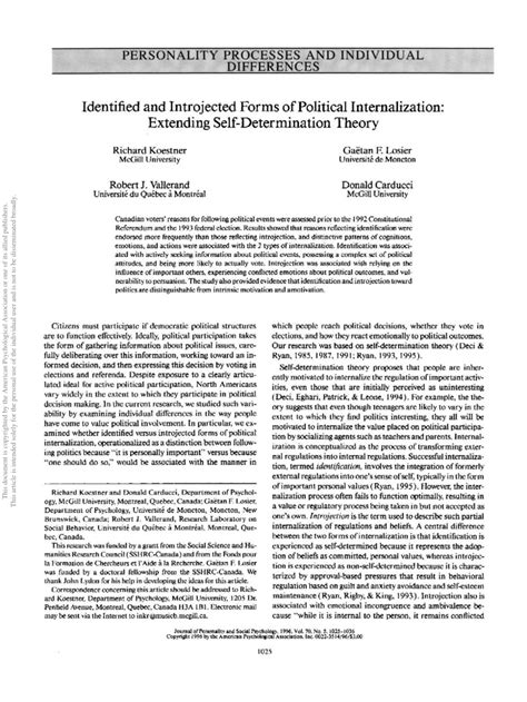 Pdf Identified And Introjected Form Of Political Internalization Extending Self Determination