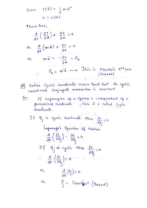 SOLUTION Application Of Lagranges Equation Of Motion Handwritten Notes Studypool