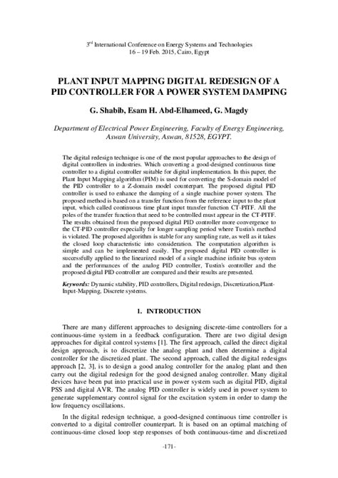 pdf plant input mapping digital redesign of a pid controller for a