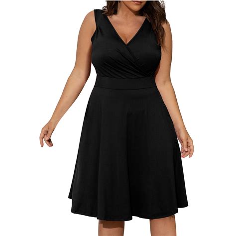 Feancey Plus Size Mini Dresses For Curvy Women Deep V Neck Sleeless
