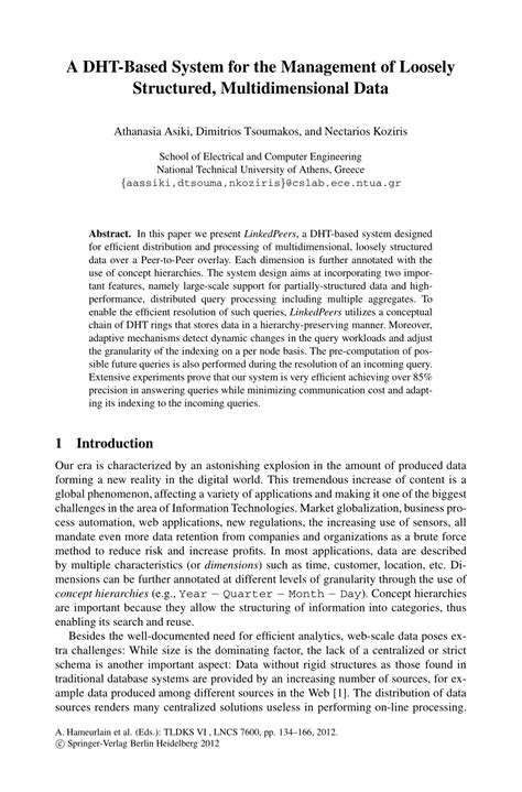 Pdf A Dht Based System For The Management Of Loosely Structured Multidimensional Data
