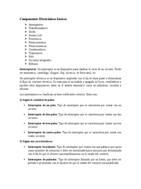 Componentes Electrónicos Básicos Pdf Transformador Energia Electrica