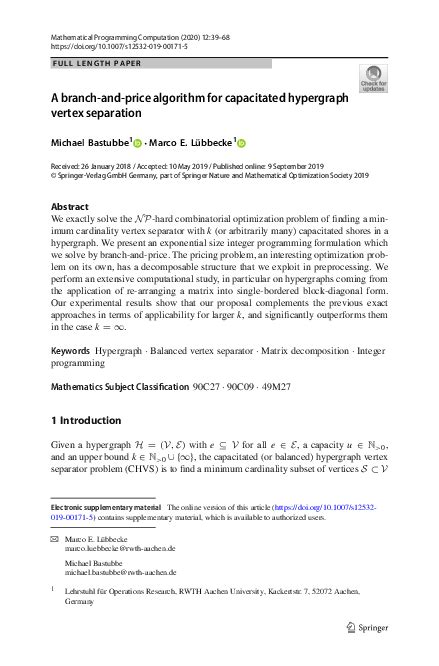 pdf a branch and price algorithm for capacitated hypergraph vertex