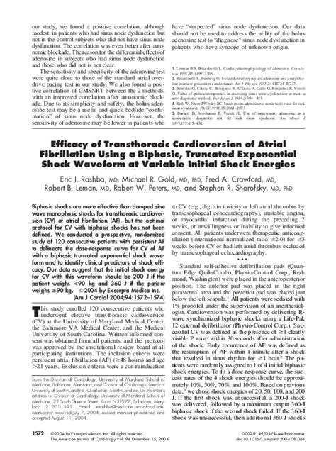 Pdf Efficacy Of Transthoracic Cardioversion Of Atrial Fibrillation Using A Biphasic Truncated