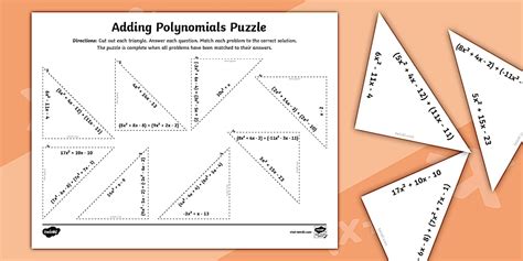 Algebra I Adding Polynomials Square Puzzle Teacher Made