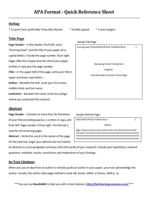 Apa Format Quick Referance Pdf Apa Style Paragraph