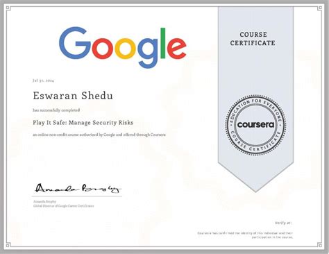 Eswaran Shedu On Linkedin Im Happy To Share That Ive Obtained A New Certification Play It Safe