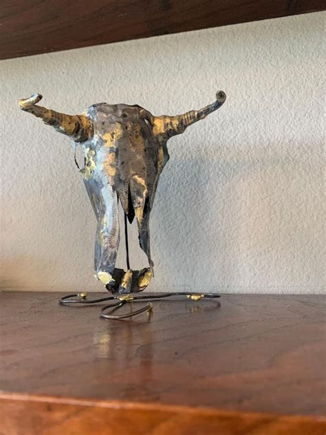 Brass Welded Steel Cow Skull Sculpture Wall Or Stand Decor Etsy