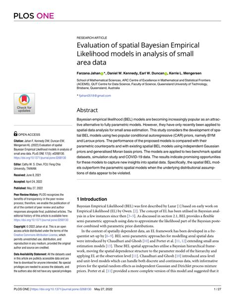 Pdf Evaluation Of Spatial Bayesian Empirical Likelihood Models In Analysis Of Small Area Data