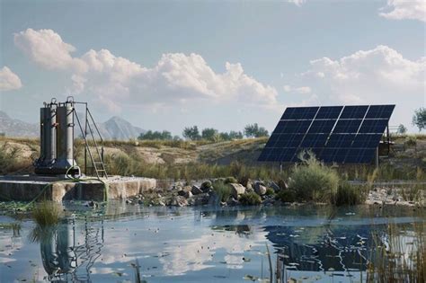 Solarpowered Water Purification System Premium Ai Generated Image
