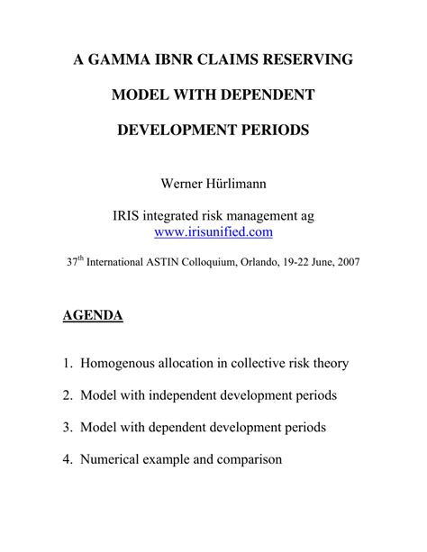 Pdf A Gamma Ibnr Claims Reserving Model With Dependent Development Periods