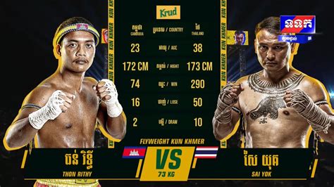 Kun Khmer ធន់ រិទ្ធី Vs សៃយុគ Thun Rithy Kun Khmer Vs Saiyok Muay Thai 04 February 2024