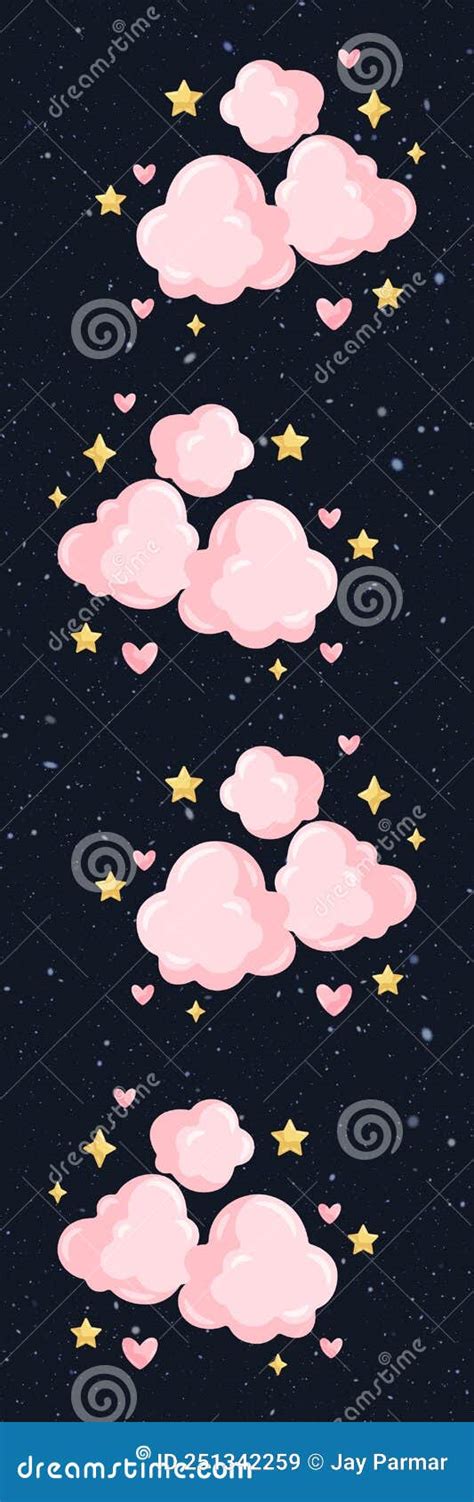 Pink Clouds Illustration Stylized Printable Cute Bookmark Stock