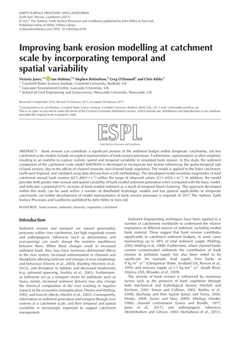 Pdf Improving Bank Erosion Modelling At Catchment Scale By Incorporating Temporal And Spatial