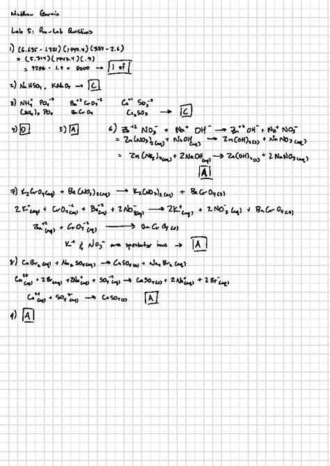 Lab Net Ionic Equations Matthew Garcin Lab Pre Lab Questions