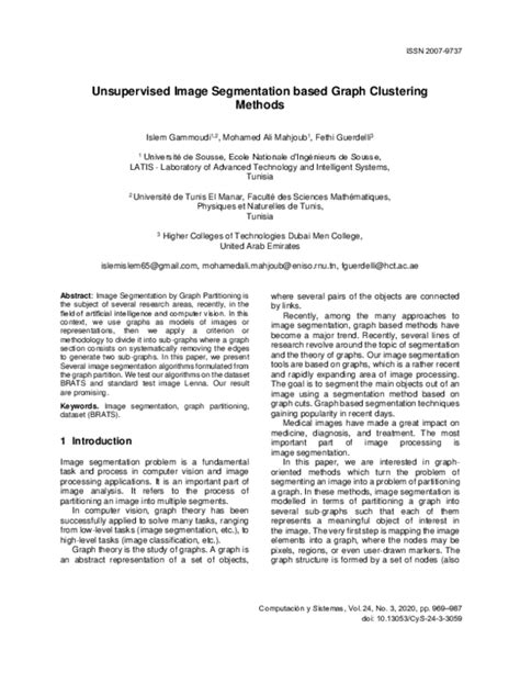 Pdf Unsupervised Image Segmentation Based Graph Clustering Methods