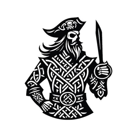 Pirate In Silhouete With Celtic Knot Pattern Illustration Premium Ai