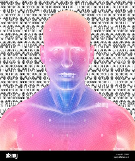 Digitally Generated Male Figure Against Binary Code Background Stock