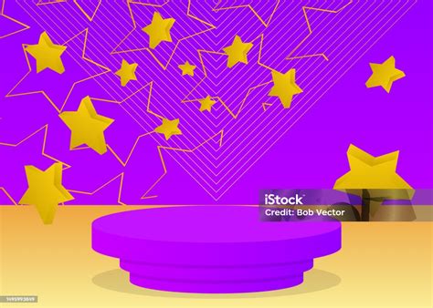 추상 노란색 금색 및 보라색 제품 디스플레이 모형 벡터 3d 실린더 받침대 연단 프레젠테이션을 위한 최소한의 무대 쇼케이스 기하학적 형태 빈 장면 0명에 대한 스톡 벡터