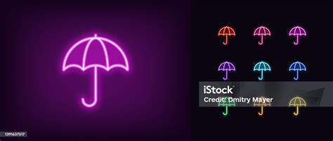 네온 우산 아이콘 윤곽선 빛나는 네온 우산 기호 파라솔 픽토그램 패션 액세서리 우산에 대한 스톡 벡터 아트 및 기타 이미지 우산 로고 보라색 Istock