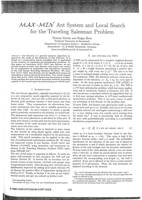 Pdf Max Min Ant System And Local Search For The Traveling Salesman