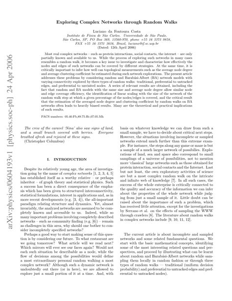 Pdf Exploring Complex Networks Through Random Walks
