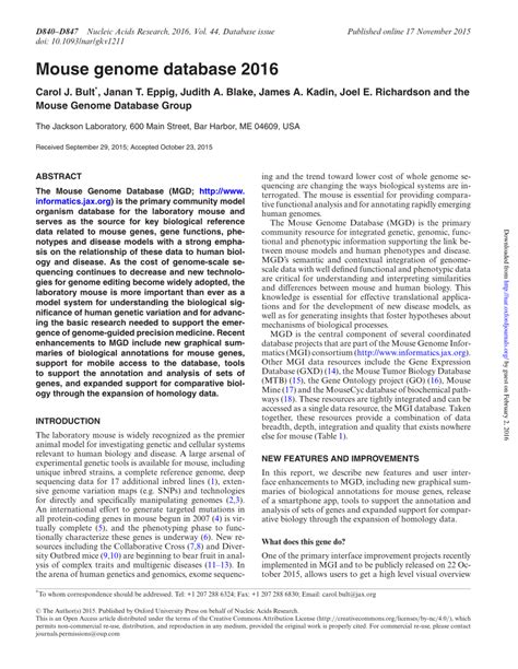 Pdf Mouse Genome Database 2016