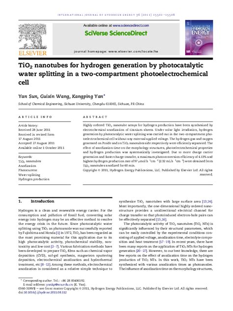 Pdf Tio2 Nanotubes For Hydrogen Generation By Photocatalytic Water