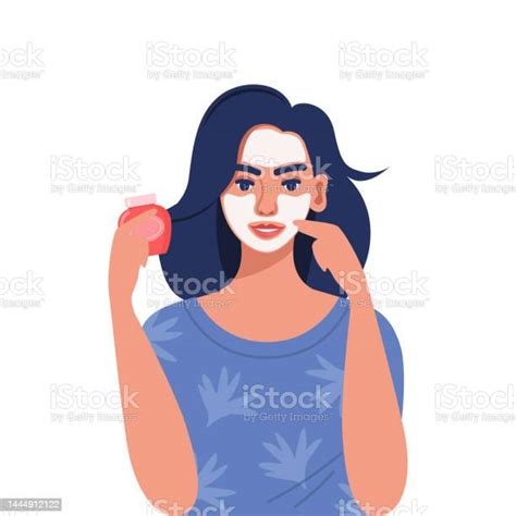 젊은 여자는 미용 절차를 만듭니다 얼굴 마스크 스킨 케어 치료 휴식 스킨 케어 개념입니다 벡터 그림입니다 깨끗한에 대한 스톡 벡터 아트 및 기타 이미지 Istock