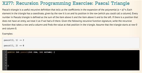Solved Pascal Triangle Pascals Triangle Is A Useful