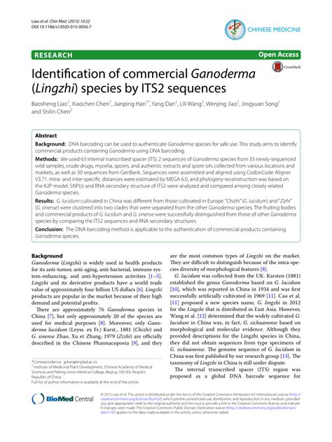 Pdf Identification Of Commercial Ganoderma Lingzhi Species By Its2