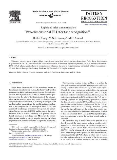Pdf Two Dimensional Fld For Face Recognition