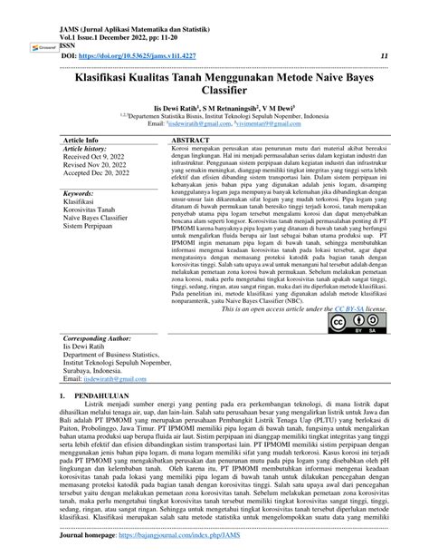 Pdf Klasifikasi Kualitas Tanah Menggunakan Metode Naive Bayes Classifier