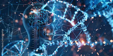 Human Brain Anatomy Visualized With Glowing Dna And Neural Networks Futuristic Concept Of Ai