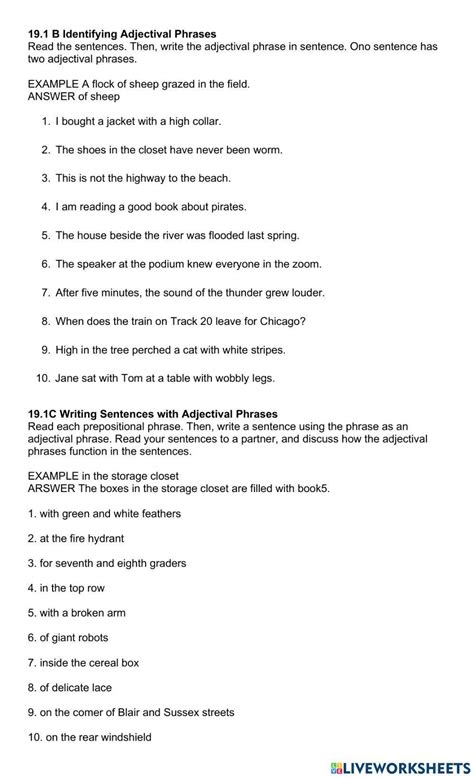 Quiz Worksheet Using Adjectival Adverbial Phrases Adjective And Adverb