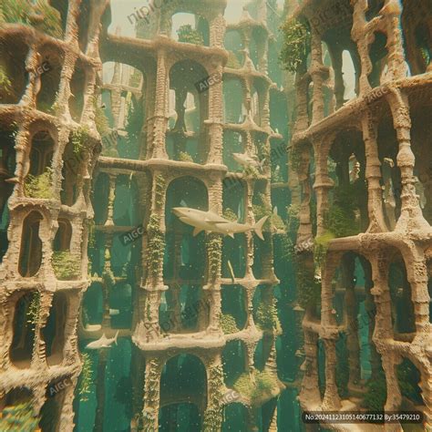 Ai创作图海底城市 水下城市 水下古城 深海建筑 水下之城 海底城堡宫殿 水下建筑 水底建筑 海底神庙 海底地形 水下古迹 愿望塔深海幻境 水下书店 海底龙宫 水下书屋 昵图网