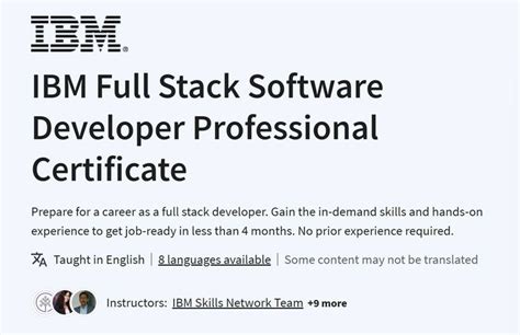 Ibm Full Stack Software Developer Professional Certificate