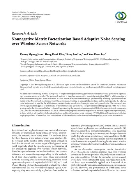 pdf nonnegative matrix factorization based adaptive noise sensing