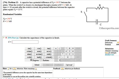 Solved 796 Problem 12 A Capacitor Has A Potential Chegg Com