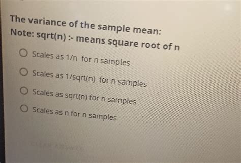 The Variance Of The Sample Mean Note Sqrtn Means Square Root Of N Scales As 1n For N The Variance Of The Sample Mean Note Sqrtn Means Square Root Of N Scales As 1n For N