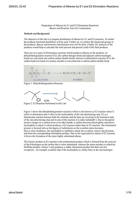 Solution Preparation Of Alkenes By E1 And E2 Elimination Reactions