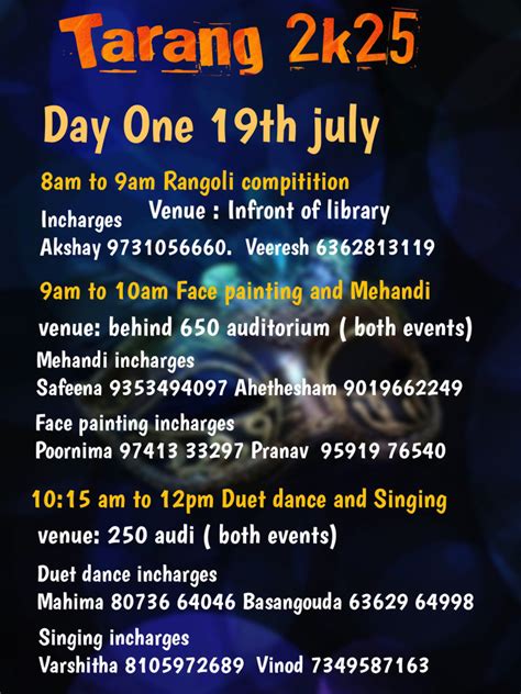 Tarang 2k25 Day Wise Schedule Pdf